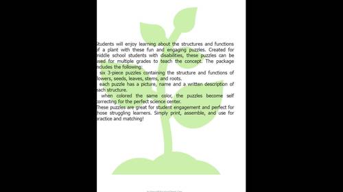 VAAP Parts of a Plant Puzzles (ASOL 5S-LPS 1a) by Special Education Depot