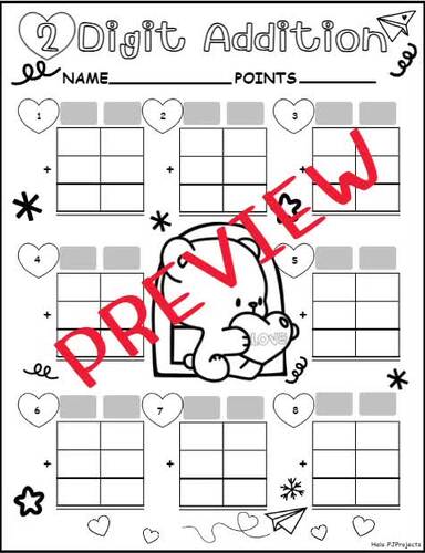 Valentine's Day Themed 1, 2, and 3-Digit Addition & Subtraction Templates