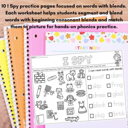I Spy Phonics Beginning Blends Worksheets for Science of Reading Practice