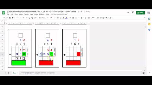 2x2 Digit Multiplication Practice | Self Grading Google Sheet *BUNDLE*