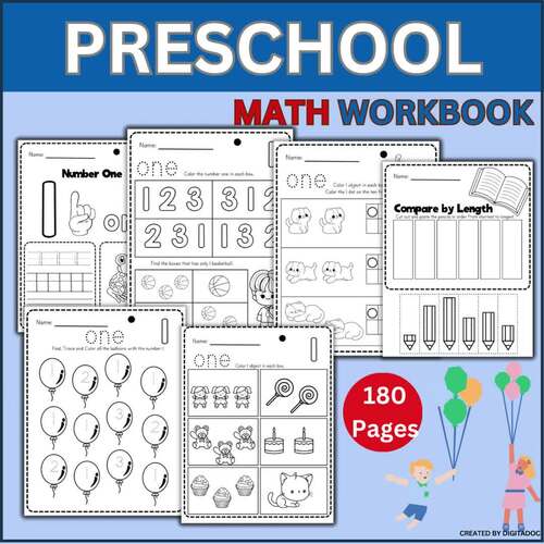PRESCHOOL Math Workbook - 180 Worksheet pages - Math and Literacy ...