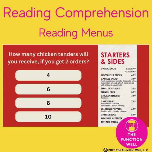 Reading for Information - Menus (Life Skills) Adult Speech & Cognitive ...