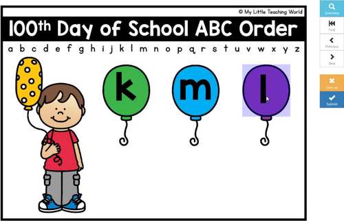 100th Day of School ABC Order Boom Cards by My Little Teaching World