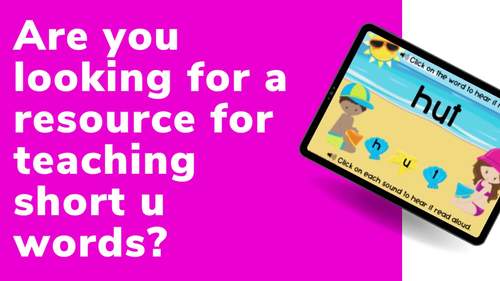 CVC Short u Words At the Beach | CVC Boom Cards | Literacy Digital Games