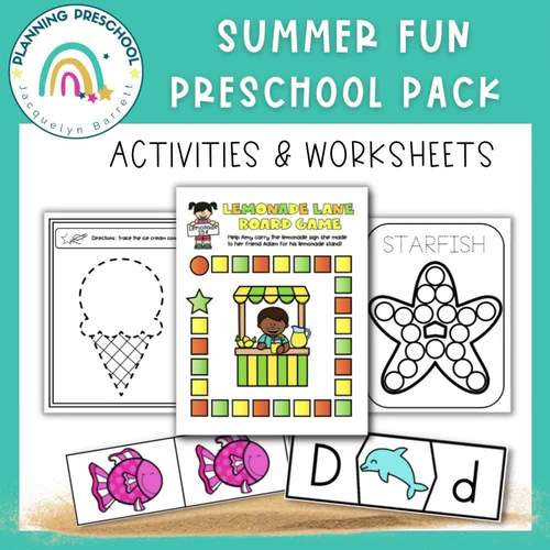 Summer Fun Preschool Packet | Activities Worksheets Phonics Math Alphabet