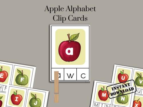 Apple Alphabet Clothespin Clip Cards (Preschool Letter Recognition ...