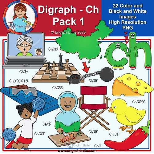 Ch Digraph Clip Art Bundle (Ch Pack 1 & 2) – 42 PNG Images | TPT