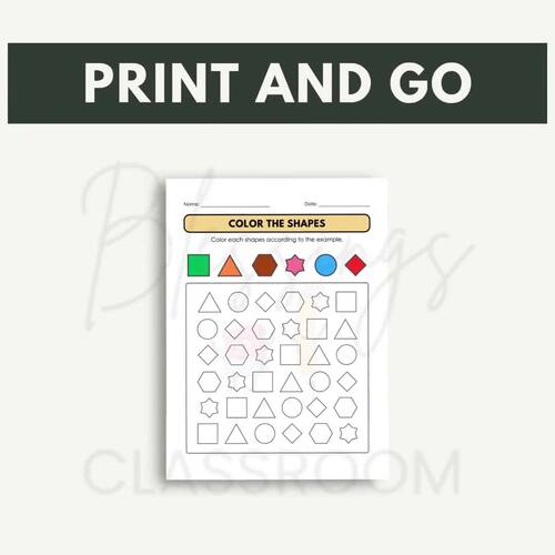 Color the Shapes Worksheet | Shape Recognition Activity | PreK to K