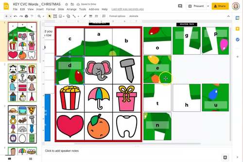 CVC Words Christmas Theme Digital Secret Picture Tile Puzzles | TpT
