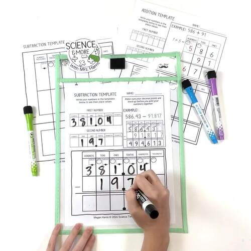 Adding & Subtracting (Decimals)- Printable Math Templates (Small Group ...