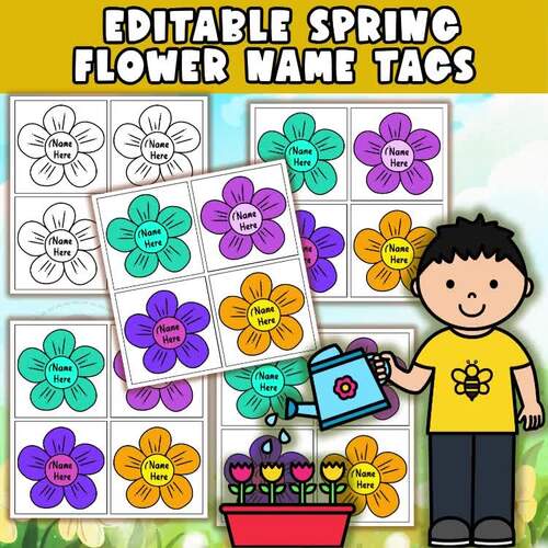 Editable Spring Flower Name Tags – Perfect for Bulletin Boards | Spring ...