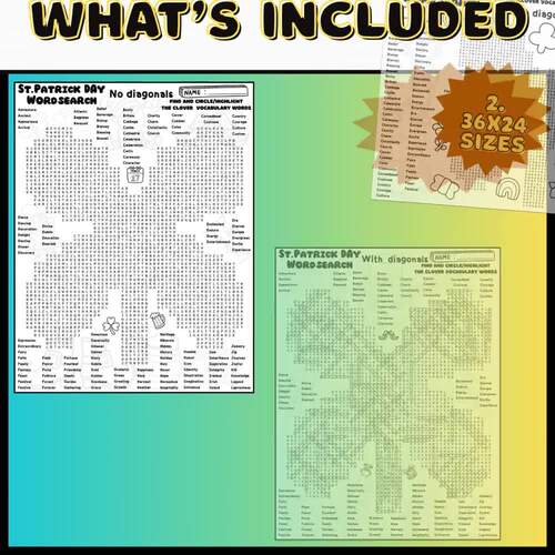 Giant St. Patrick's Day Hard Word Search Puzzle Collaborative Poster ...