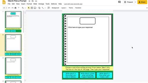 Digital Writing Prompts | March Writing Prompts for Google | TPT