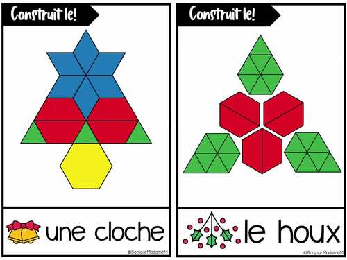 FRENCH Christmas Pattern Block Task Cards | STEM & Fine Motor | TPT