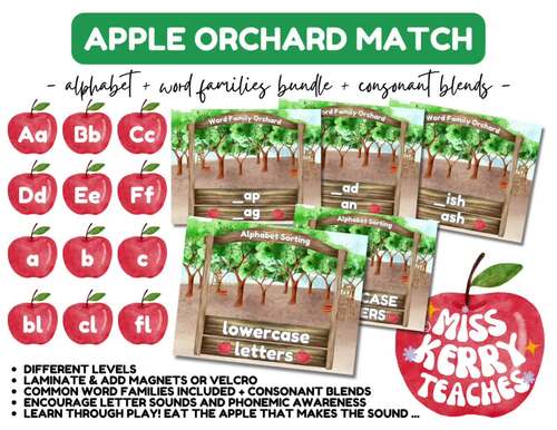 Apple Orchard Matching Game Word Families Blending and Alphabet | TPT