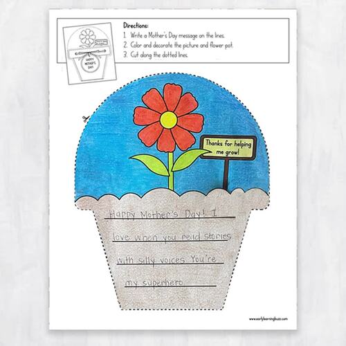 Mother's Day Flower Pot Card by Early Learning Buzz | TPT