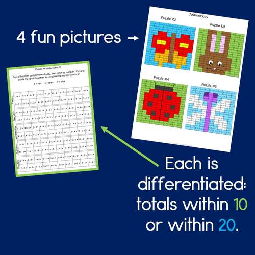 Spring Animals Addition and Subtraction in 20 Math Facts Mystery Pictures