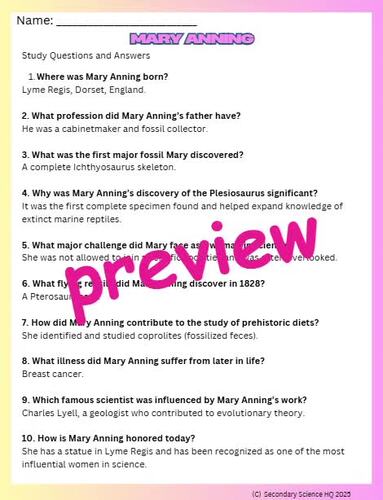 Mary Anning Doodle Notes and Review | Women in STEM | Famous Scientists