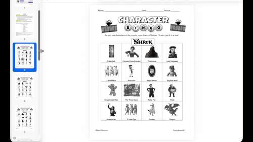 Movie Worksheets Movie Themed Activities Shrek Character Bingo No Prep
