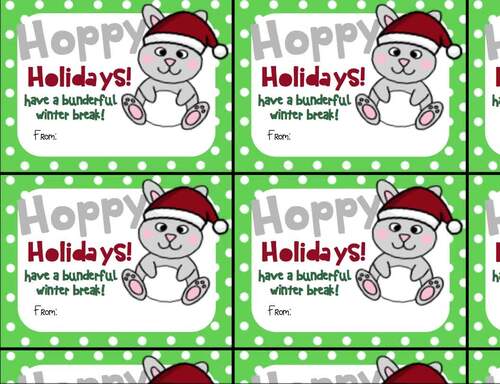 Cute Rabbit Christmas/ Winter Holiday Gift Tag- Hoppy Holidays! Have a ...