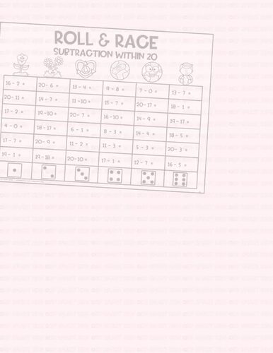 Roll and Race Subtraction to 20 Earth Day Math Center Dice Games 1st ...