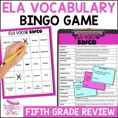 ELA Vocabulary Bingo Game--Test Prep by Books Babbles and Bows | TPT