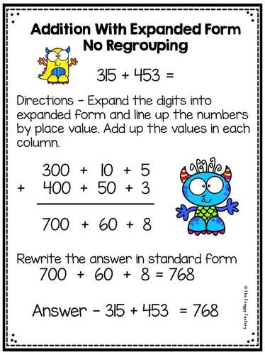 3 Digit Addition Expanded Form | Addition Strategies Worksheets | TPT