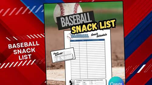 Editable BASEBALL Snack Schedule | Team Sign-Up Sheet Template | Game ...
