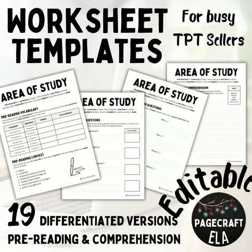 Editable Differentiated Worksheet Templates | Comprehension ...