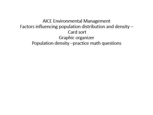 Factors affecting population distribution - Activity Unit#3 AICE ...