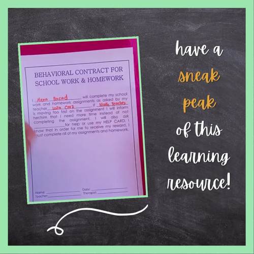 Behavioral Contract for School Work and Homework by Behavioral Concepts ...