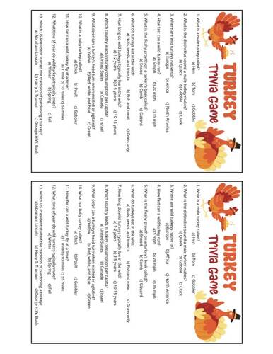 Turkey Trivia Games,Turkey Name Thanksgiving Game, Funny Quiz for Kids ...