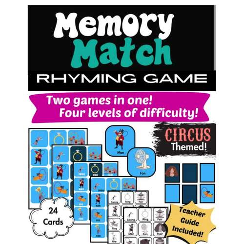 Circus Rhyme Challenge: 2-in-1 Memory Match Fun with 4 Levels | TPT