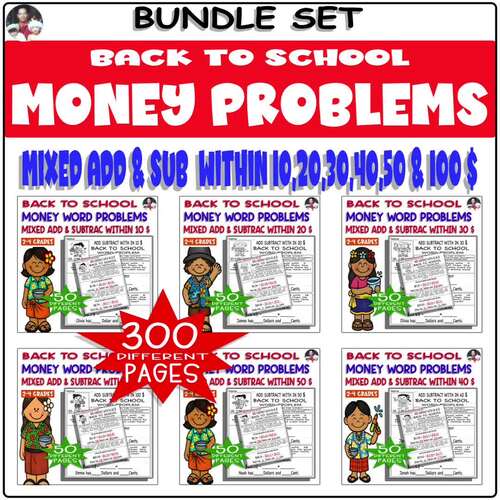 Back to School Mixed Add & Sub Word Problems Within 10 - 100 Bundle set ...