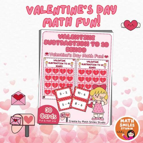 Valentine Subtraction to 10 Bingo |Math Center Game for Kindergarten ...