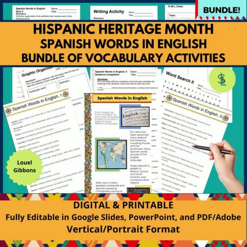 BUNDLE, Hispanic Heritage Month Activities, Spanish Vocabulary Words in ...