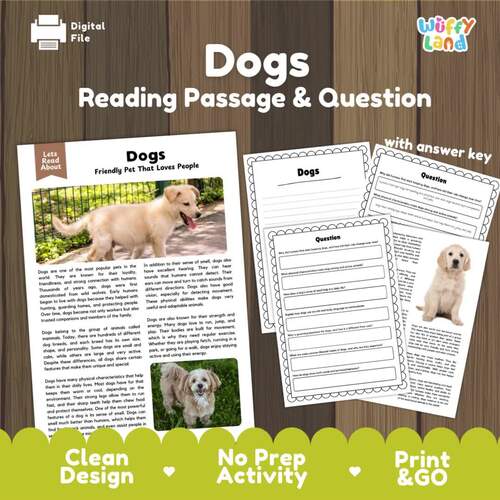 Dogs Reading Passage | Nonfiction Comprehension Questions Pets Science ...