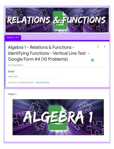 Algebra 1 - Relations & Functions (Vertical Line Test) Google Form #4