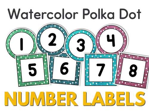 Number Labels - Cool Watercolor Polka Dot - Editable - Classroom Decor