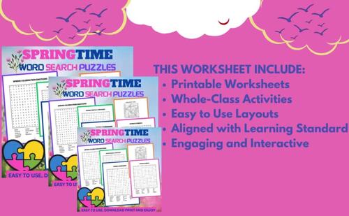 Springtime Word Search Puzzle Activities 2nd,3rd,4th,5th,6th,7th,8th,Grade