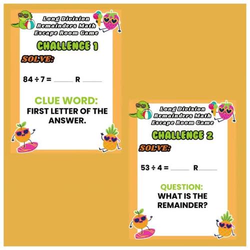 Long Division Remainders Math Escape Room Game for Summer Practice
