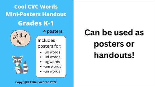 Cool CVC Words Mini-Posters/Handouts for Letter "u" (Grades K-1)