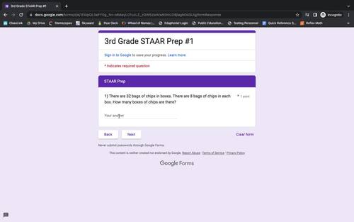 3rd Grade Math STAAR Prep Google Forms (Self-Grading) | TPT