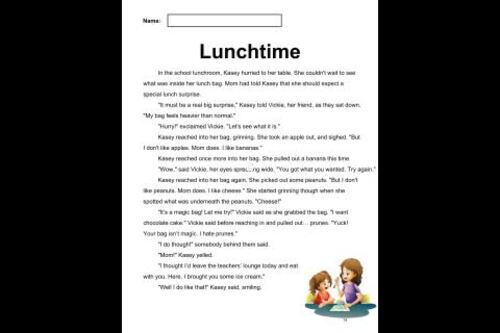 Food Reading Comprehension Word File 3: Lunchtime (Grade 2-3) | TPT