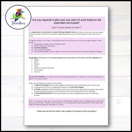 V9 Australian Curriculum Unit Plan Templates - Year 1 Bundle Pack