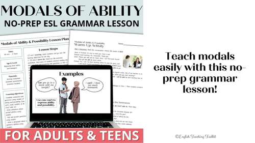 Beginner Adult ESL English Grammar Worksheets & Activities - Modals Can ...