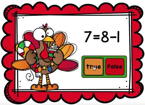Christmas Turkey True or False Equations Boom Cards Distance Learning