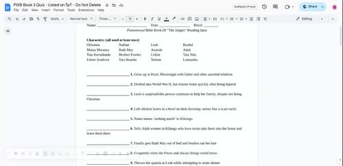 Poisonwood Bible Book 3 Bundle | Quiz, Lit Analysis, & Creative Writing