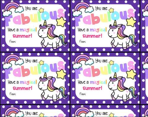 Unicorn End of Year Gift Tag- You are Fabulous! Have a magical summer!
