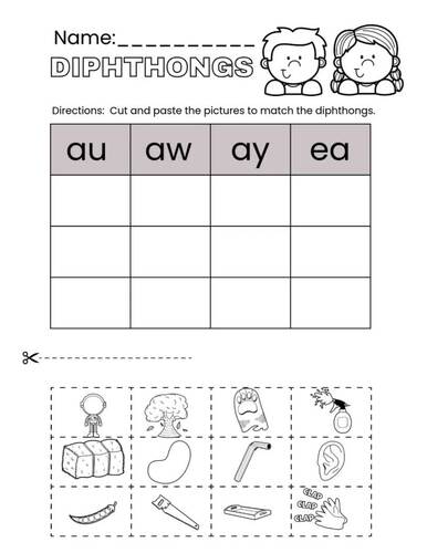 No Prep Diphthongs Worksheets | Phonics Practice with Fine Motor Skills